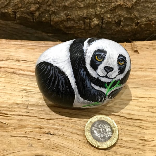 Panda painted pebble garden rock art wildlife g... - Folksy