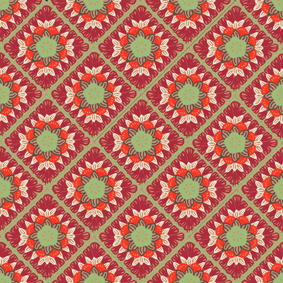 Digital print crochet-inspired floral granny sq... - Folksy