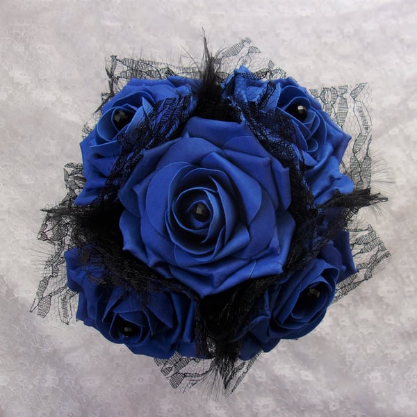 Black Royal Cobalt Blue Rose Feather Lace Gothi... - Folksy