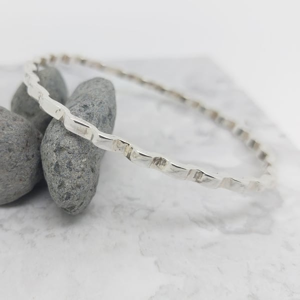 Sterling Silver Single Ripple Bangle - Folksy