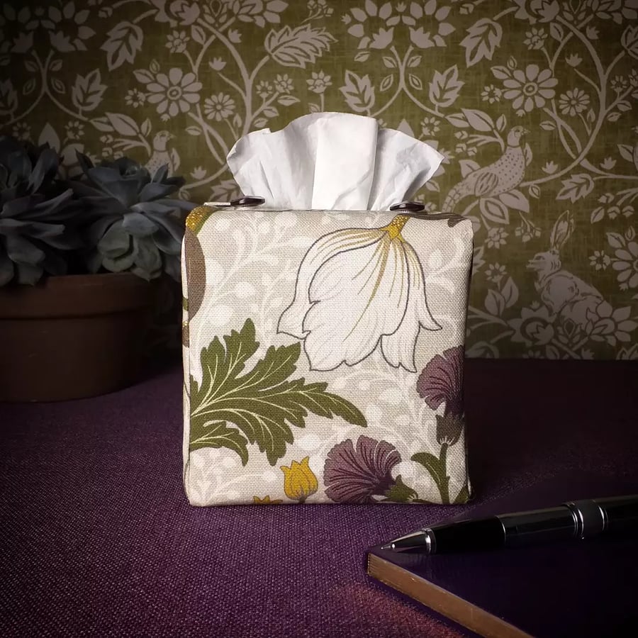 Square Tissue Box Cover - Magnolia White and Pu... - Folksy