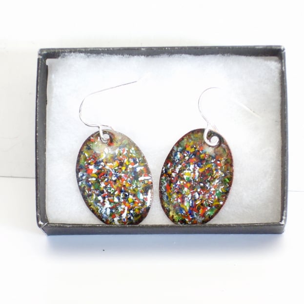 multicolour, enamel chip on clear earrings - ov... - Folksy