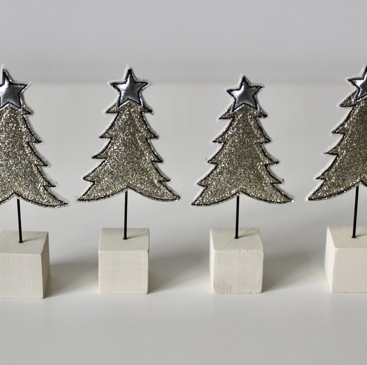 A Glittery Christmas Tree with Painted Wooden B... - Folksy