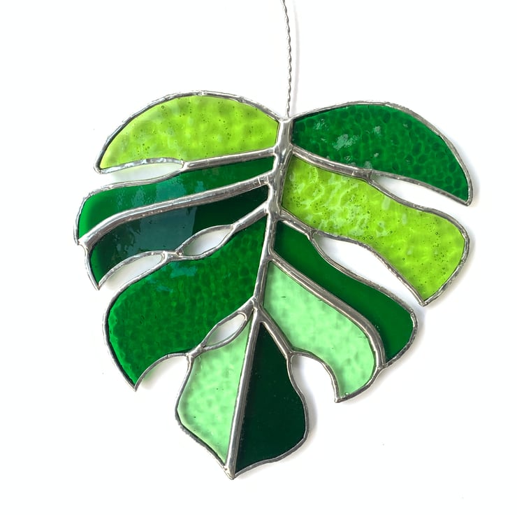 Stained Glass Swiss Cheese Plant Leaf Suncatche... - Folksy
