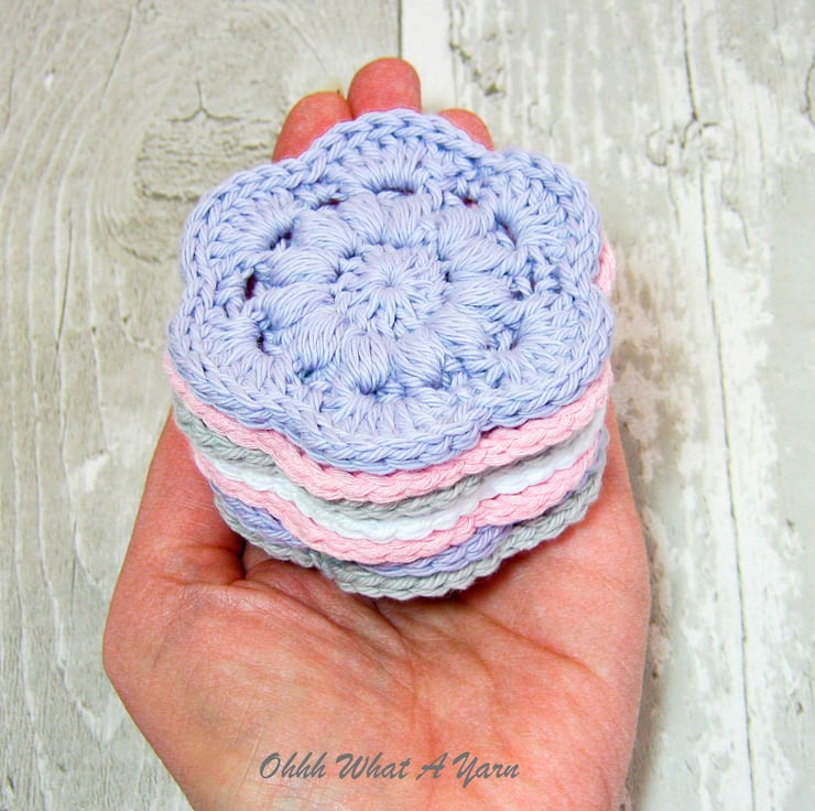 Pastel cotton scrubbies and soap saver, soap po... - Folksy
