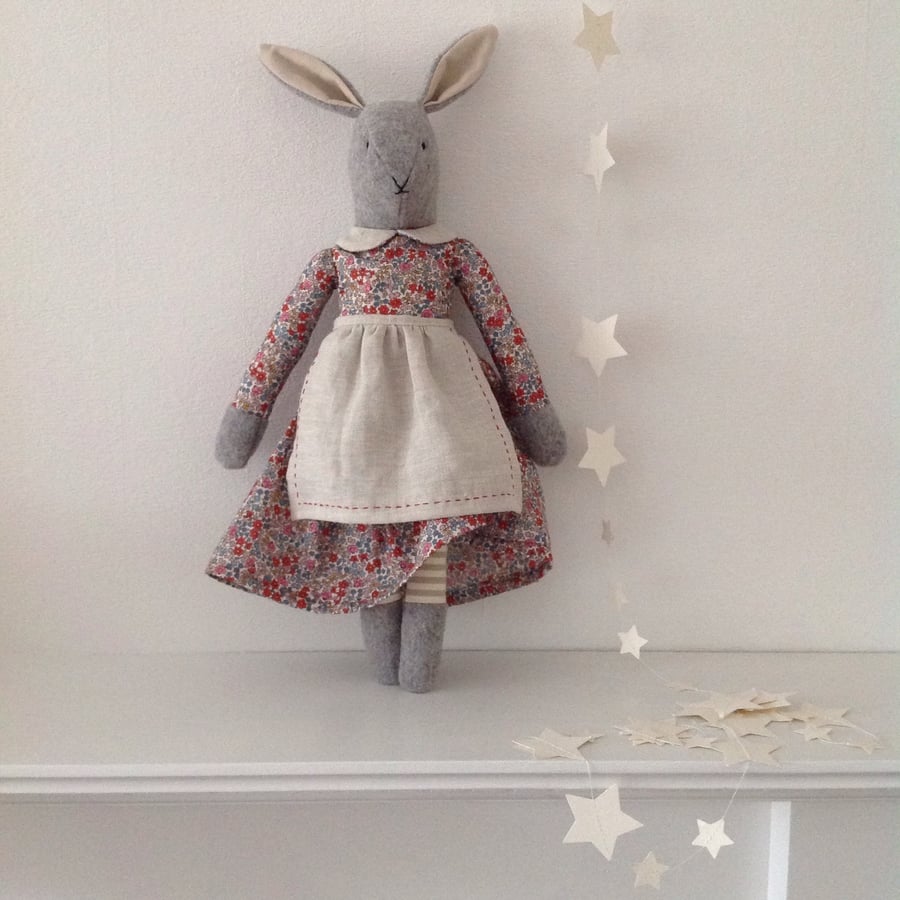 Mrs Rabbit with Liberty Dress and Linen Apron - Folksy