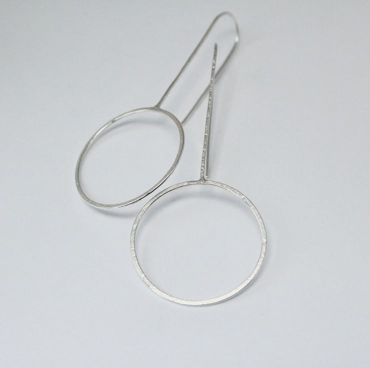Long silver circle earrings - Folksy