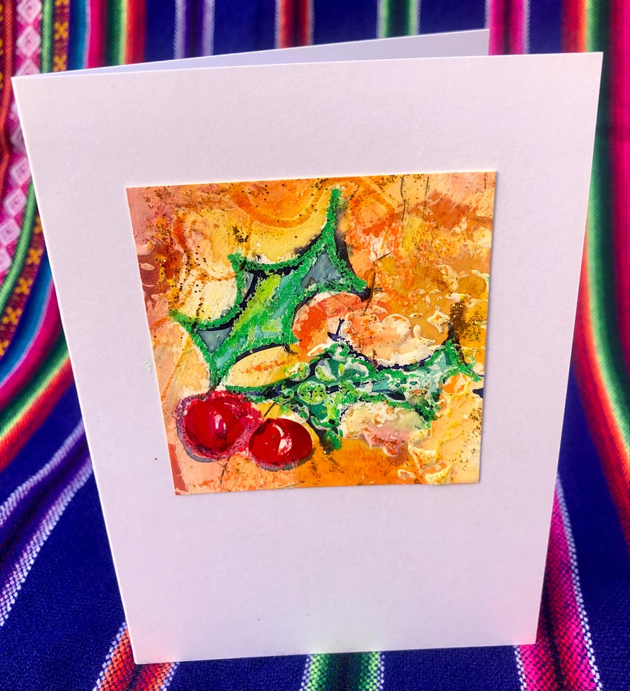 Handmade Holly Christmas Card With Original Min... - Folksy