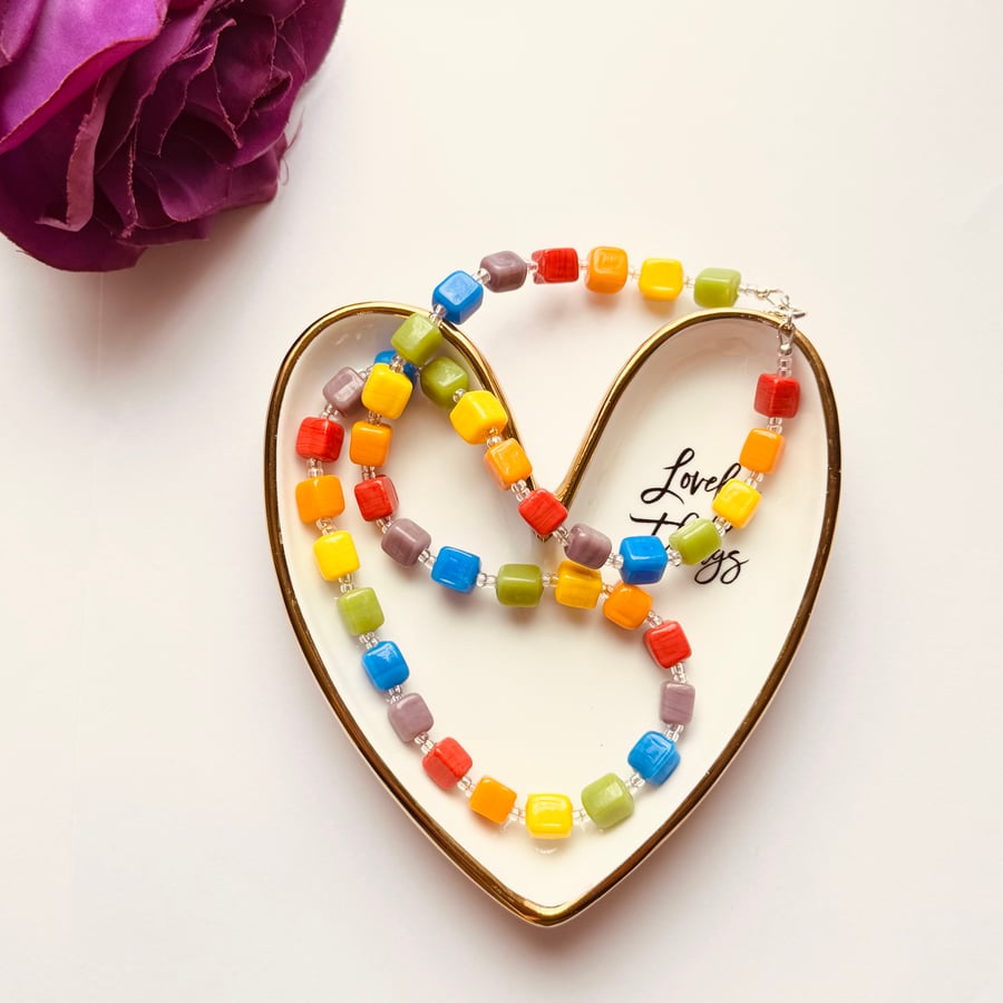 Pride Rainbow Inspired Glass Bead Necklace - Folksy