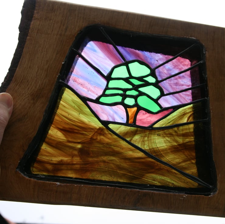Dusk at Sycamore Gap stained glass framed in so... - Folksy