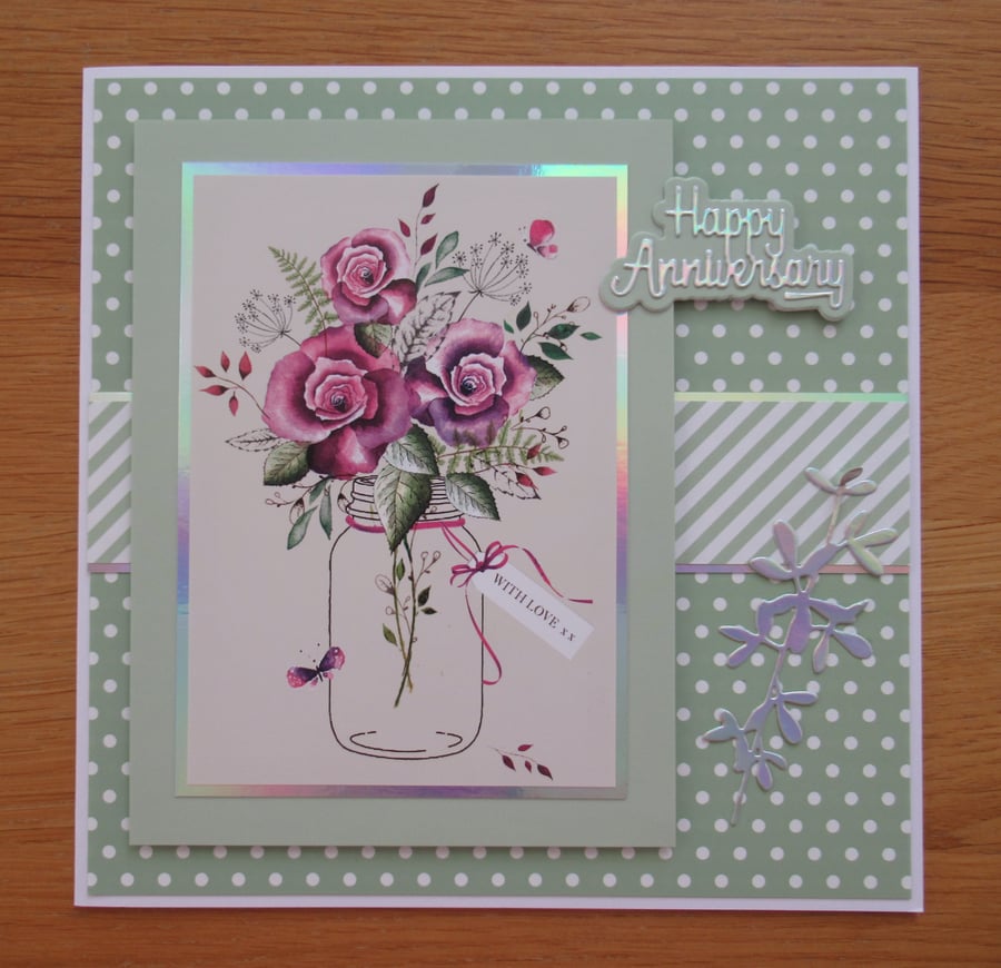 A Jar of Roses - Anniversary card - 19x19cm - Folksy