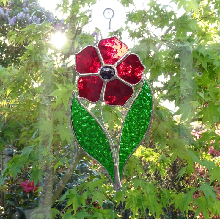 Stained Glass Poppy Suncatcher - Handmade Hangi... - Folksy