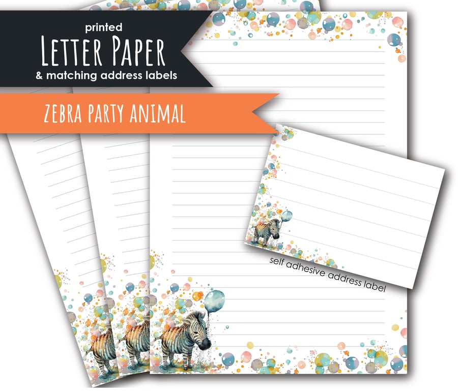 Letter Writing Paper Zebra Party Animal - Folksy