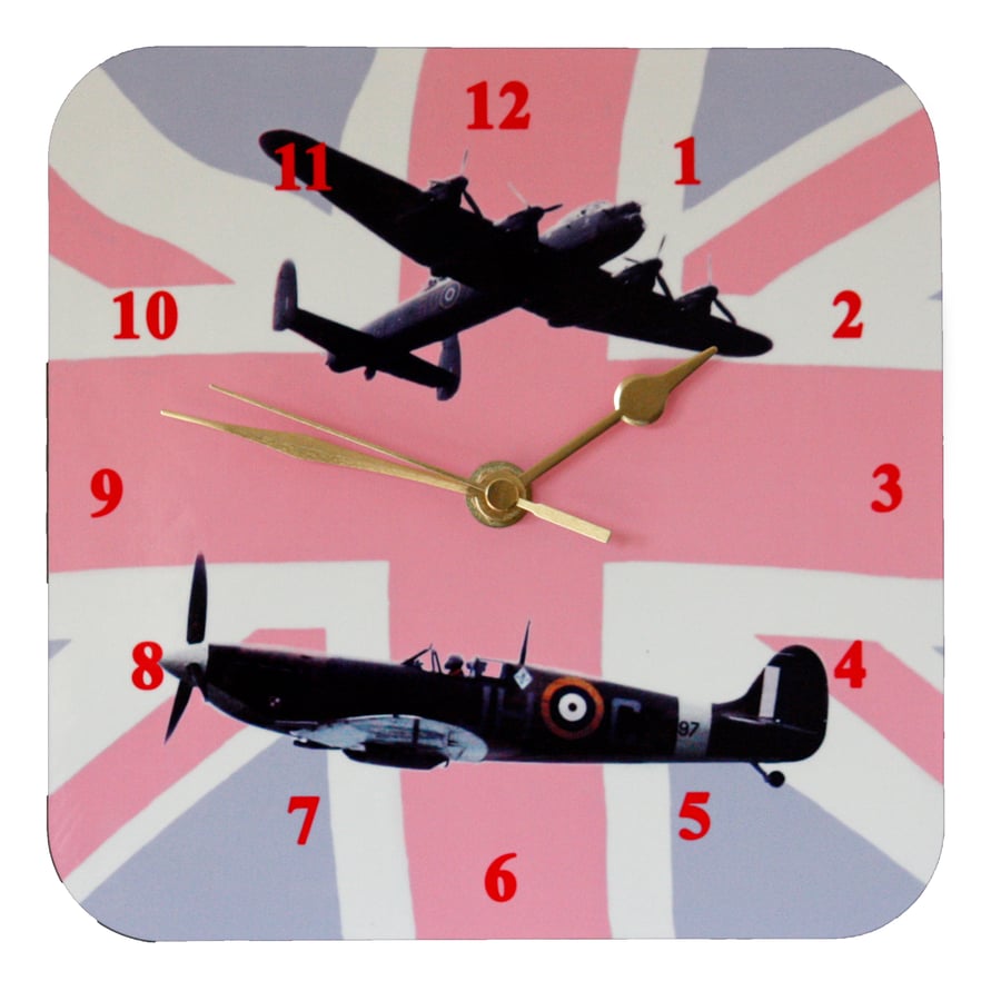 Wall Clock - Classic WW2 Spitfire and Lancaster... - Folksy