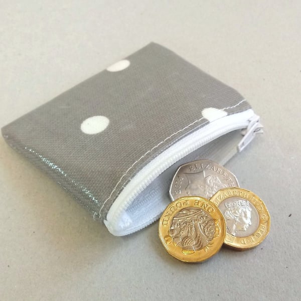 SALE - Mini coin purse in grey with white spots... - Folksy