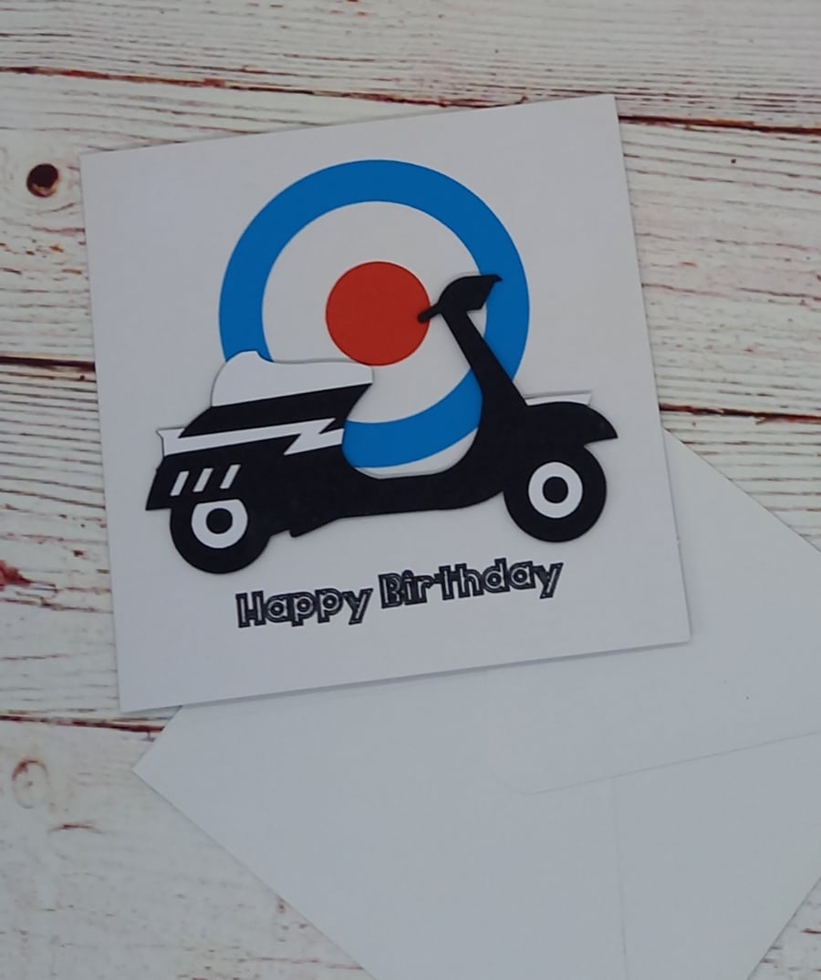 Happy Birthday, Mod Scooter Birthday Card, Hand... - Folksy