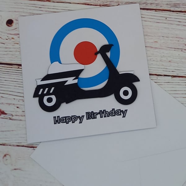 Happy Birthday, Mod Scooter Birthday Card, Hand... - Folksy
