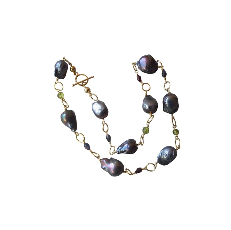 Large Gemstone Pearl Necklace - Folksy