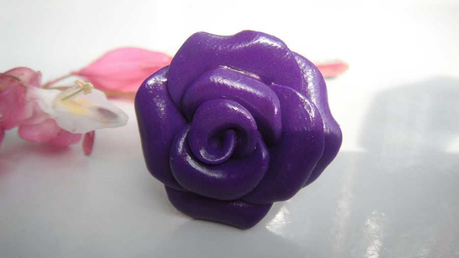 Large Purple Fimo Rose Ring - Folksy