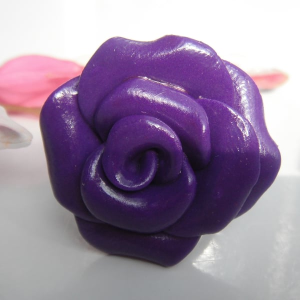 Large Purple Fimo Rose Ring - Folksy