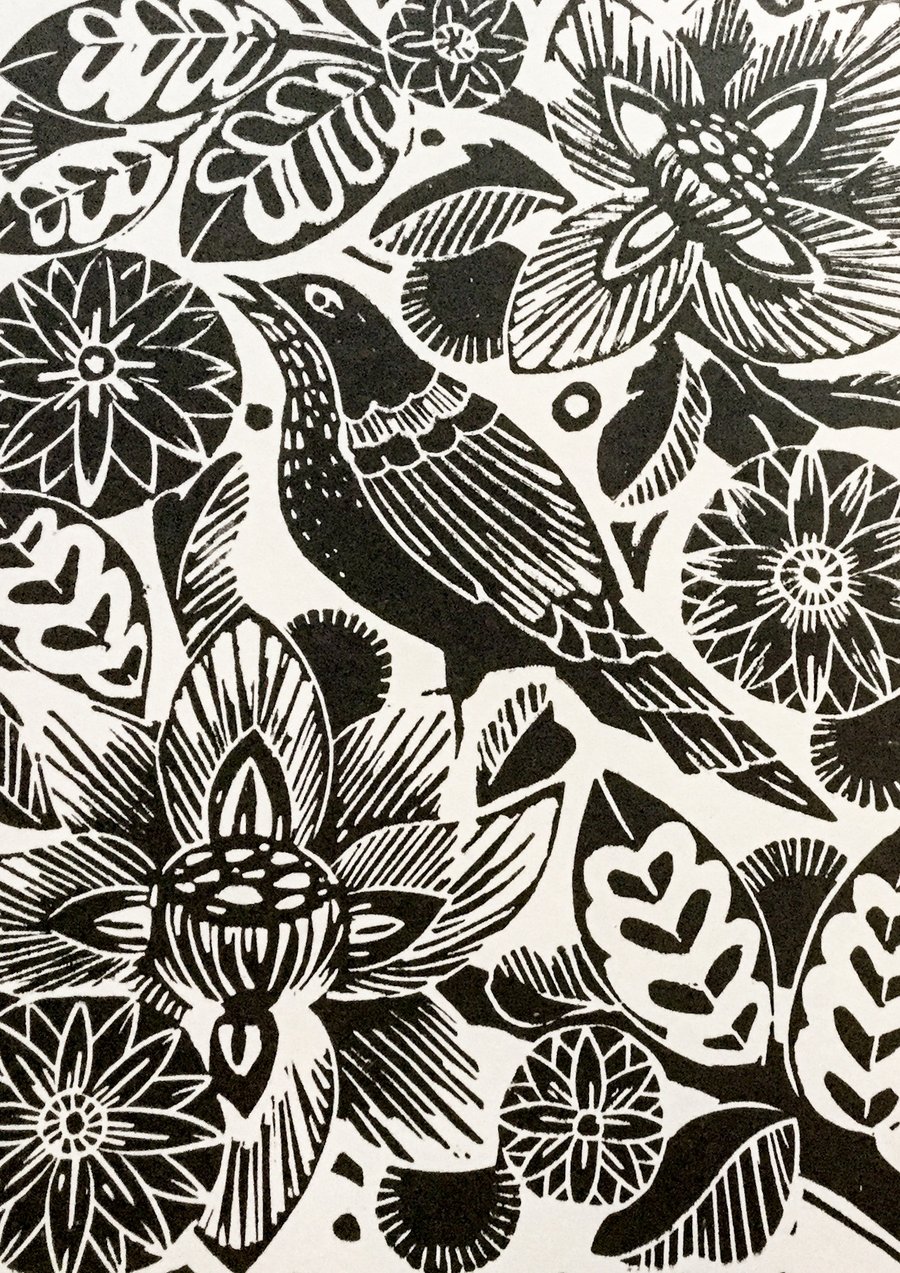 Spring linocut print - Folksy