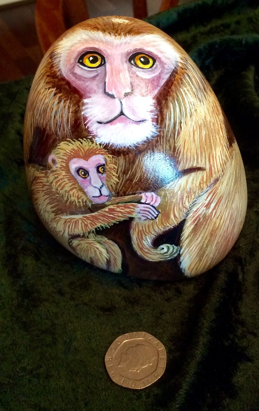 Monkey and baby hand painted on rock pebble stone - Folksy