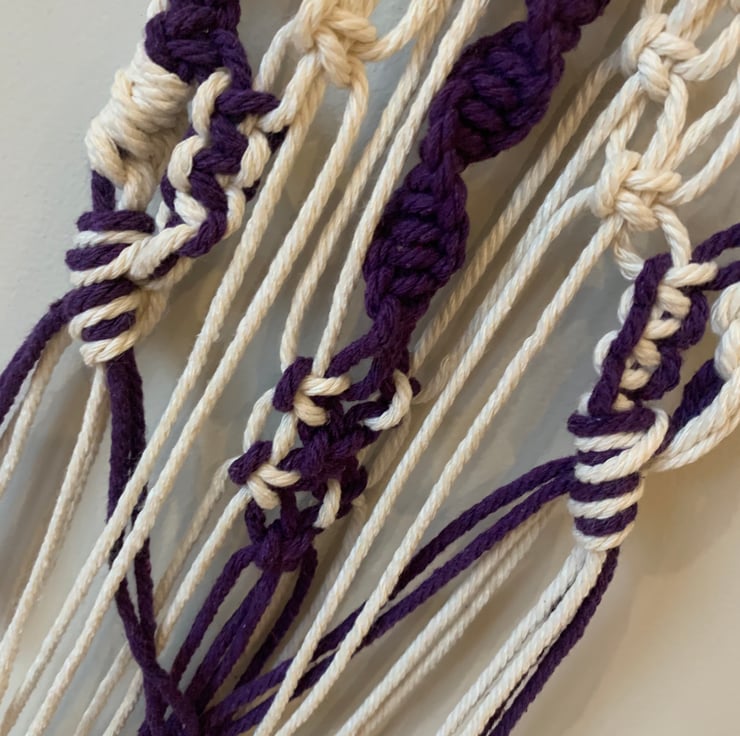 Ivory and purple macrame wall hanging, handmade... - Folksy