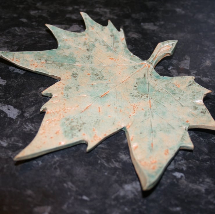 Handmade ceramic green leaf decoration - Folksy