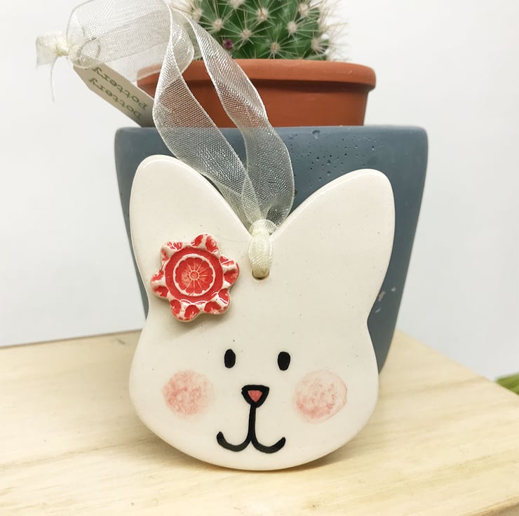 Pottery Bunny hanging decoration ceramic rabbit... - Folksy