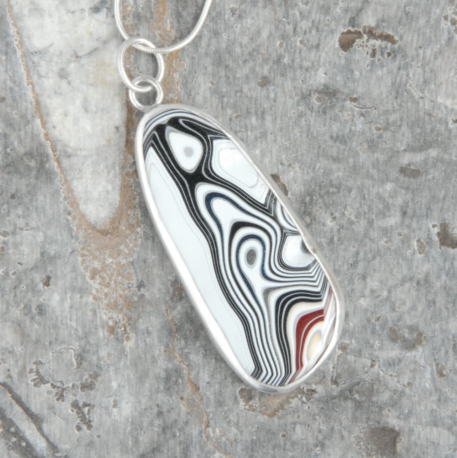 Reversible fordite and sterling silver pendant - Folksy
