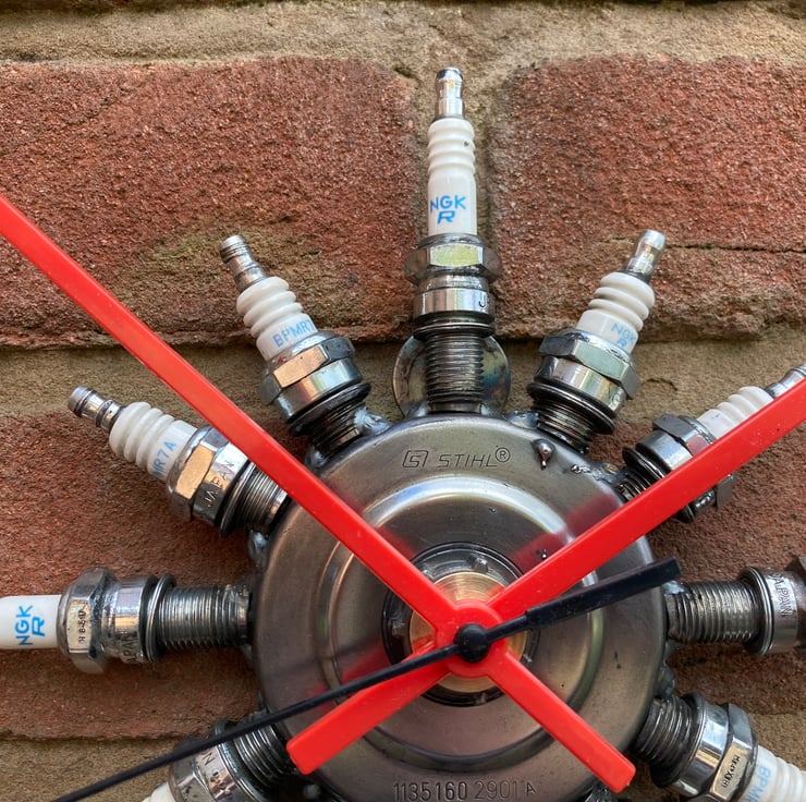 Unique Sunburst Wall Clock, Upcycled Spark Plugs - Folksy