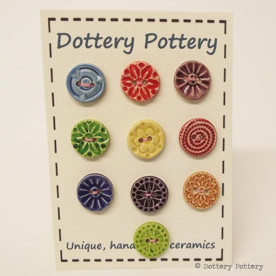 Set of ten little handmade ceramic buttons pott... - Folksy
