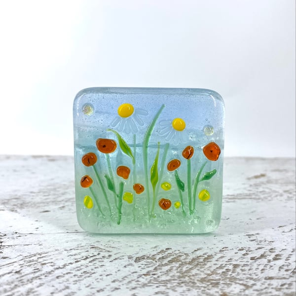 Fused Glass Wild Flower Tea Light Holder - Folksy