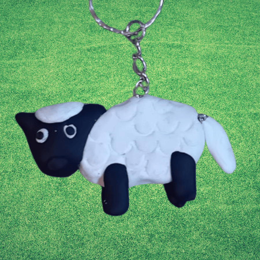 Adorable One-of-a-Kind Sheep Keyring with Wagg... - Folksy