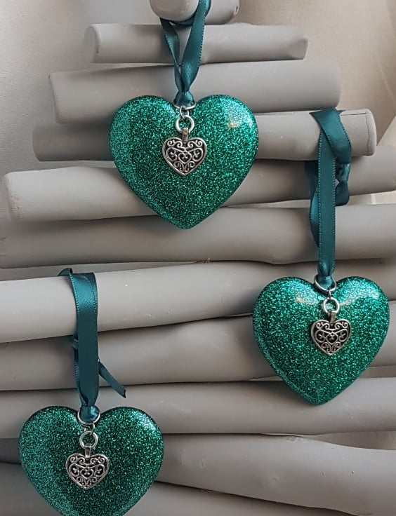 Gorgeous Glittery Teal Heart Shaped Tree Decora... - Folksy