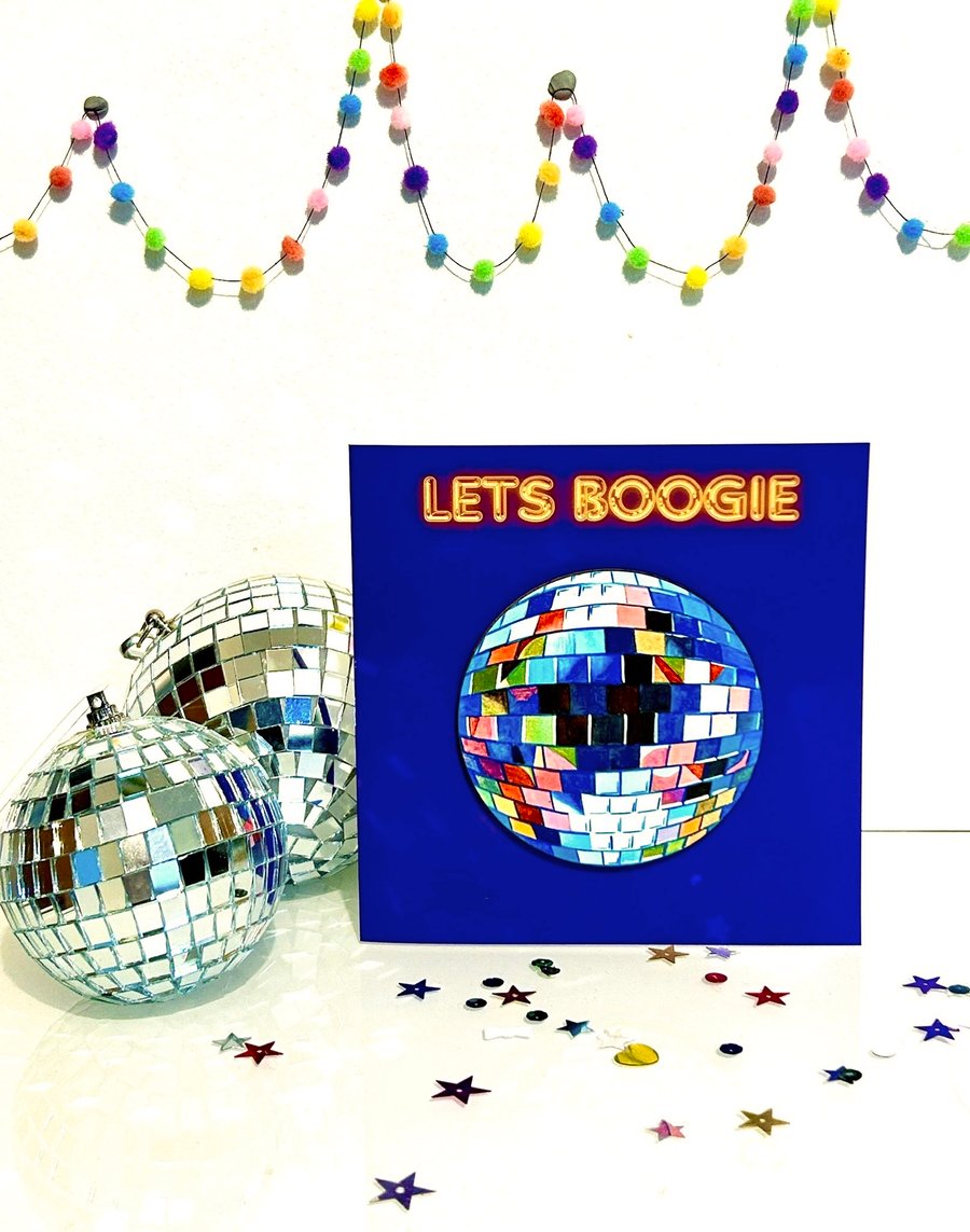 Lets Boogie Disco ball greeting card - includes... - Folksy