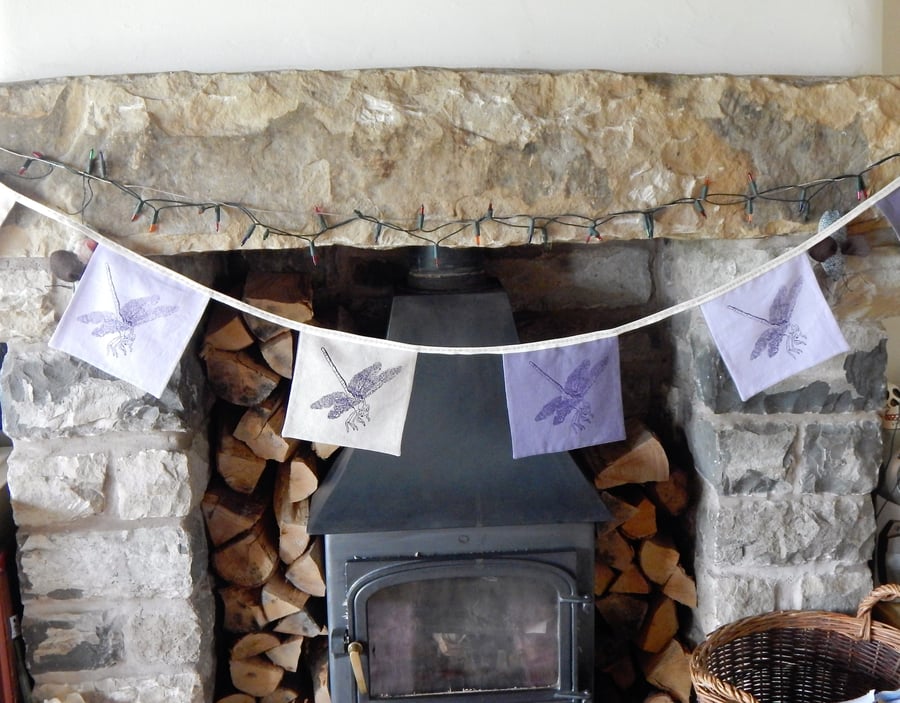Dragonfly bunting - Screen printed linen cotton. - Folksy