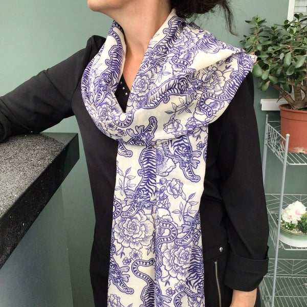 Tiger print scarf, Women's scarf with Tigers on... - Folksy