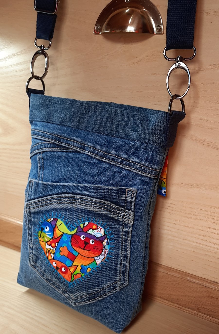 Mid-Blue Recycled Denim Cross Body Bag With Vib... - Folksy