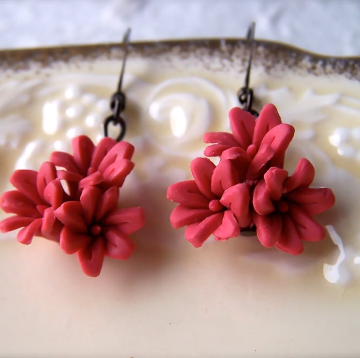 Pink fimo earrings, Rose flowers, Cute dangle e... - Folksy