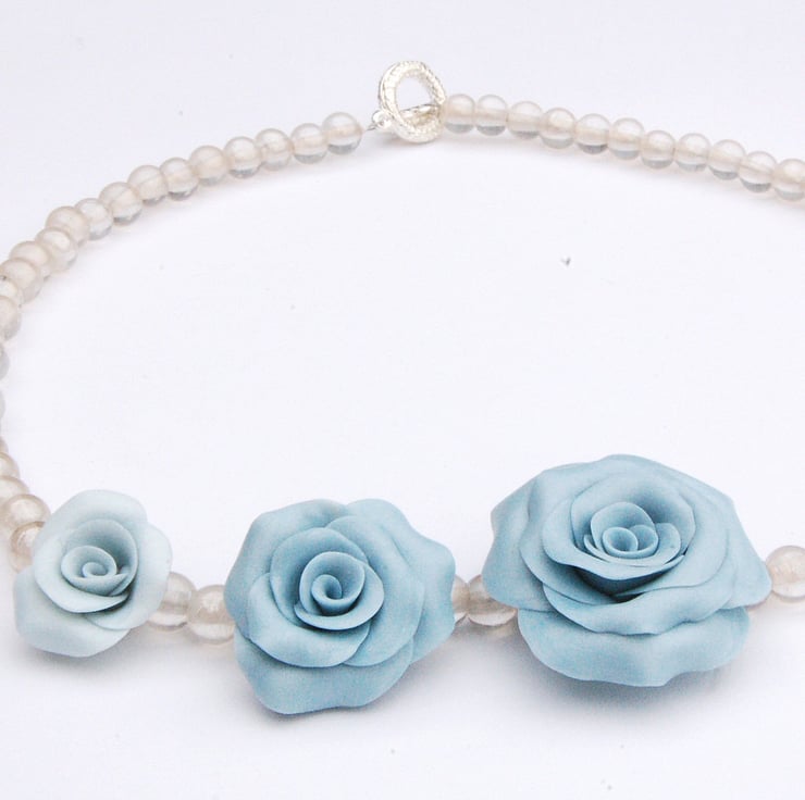 Blue Rose Necklace - Folksy