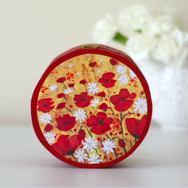 Red Trinket Box, Poppy Floral Jewellery Box, Re... - Folksy