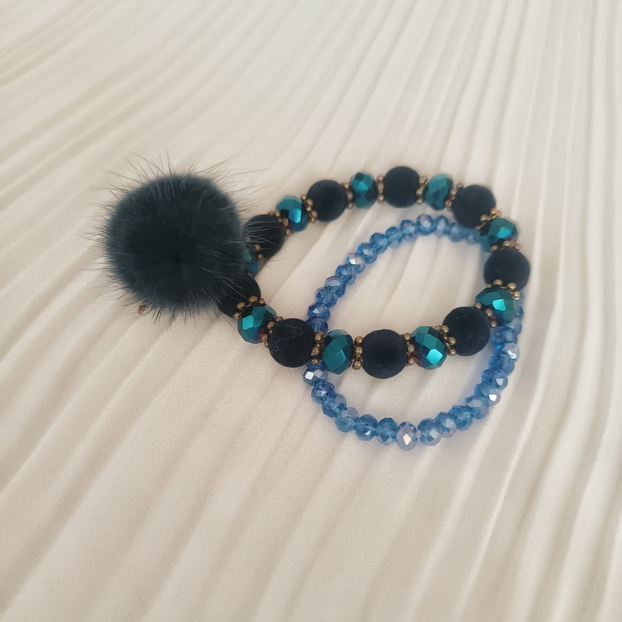 Stretch Bracelet Duo Set, Blue - Folksy