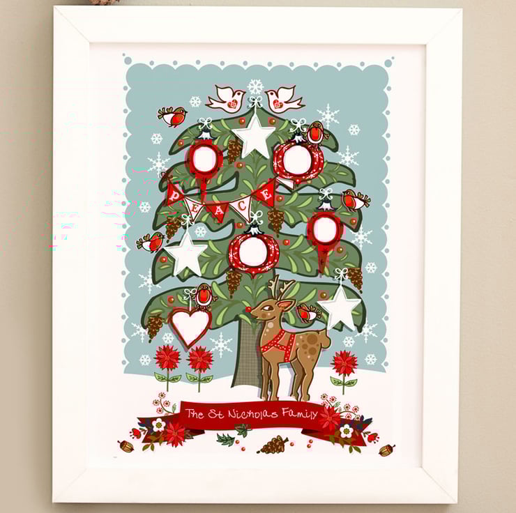 PERSONALISED 'Christmas Family Tree' Framed Pri... - Folksy