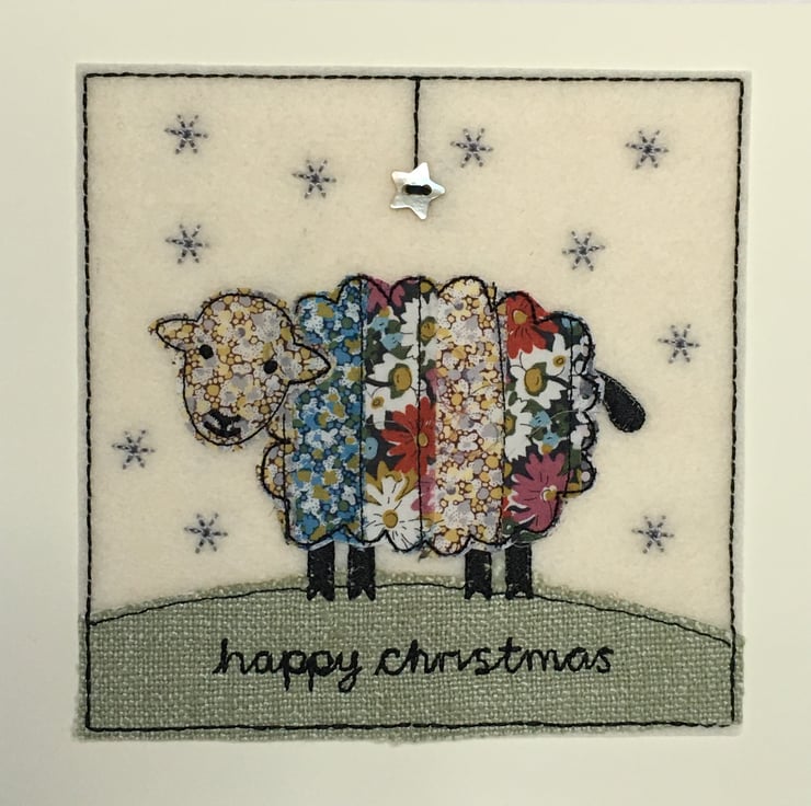 Liberty Christmas Card - Textile Sheep Christma... - Folksy