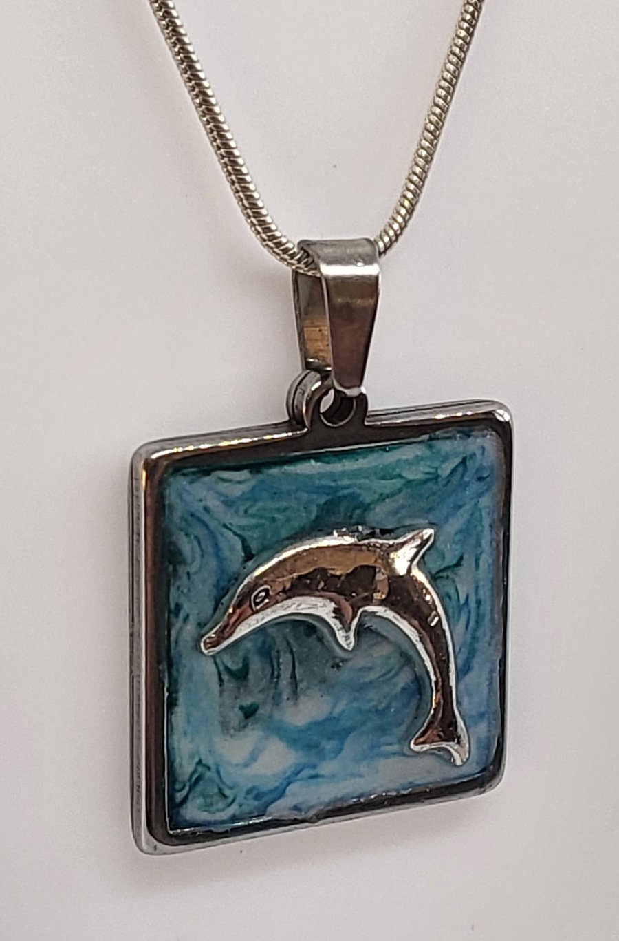 Dolphin Blue Square Pendant - Folksy