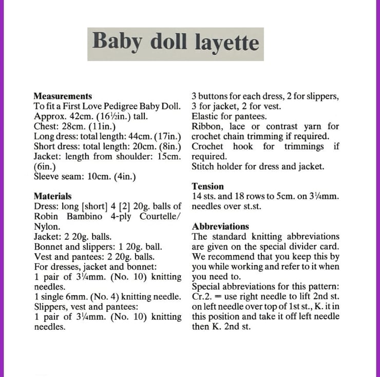 VINTAGE KNITTING PATTERN Baby Doll Layette - Folksy