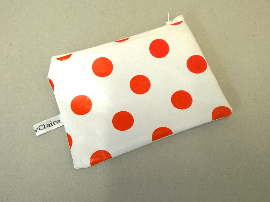 Ladies coin purse, White with red spots, made w... - Folksy