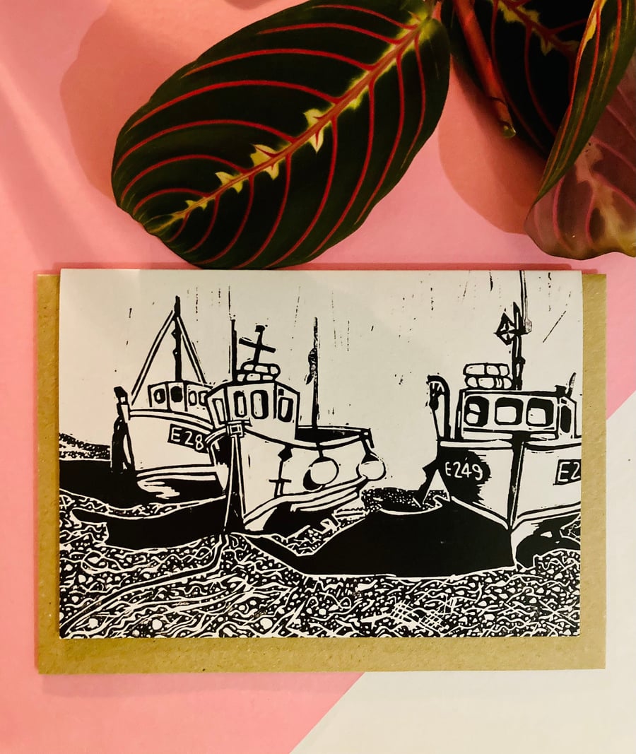 Card - Linocut Design - Beer Beach - Folksy