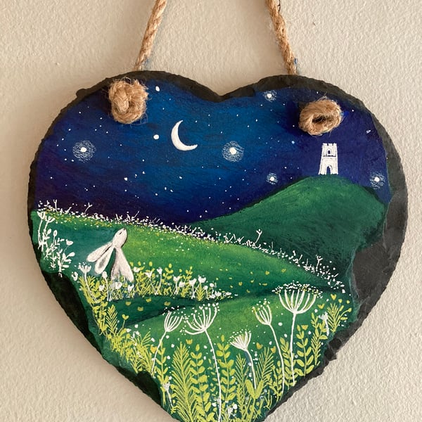 Large Hand Painted Slate Heart Hanging Decorati... - Folksy